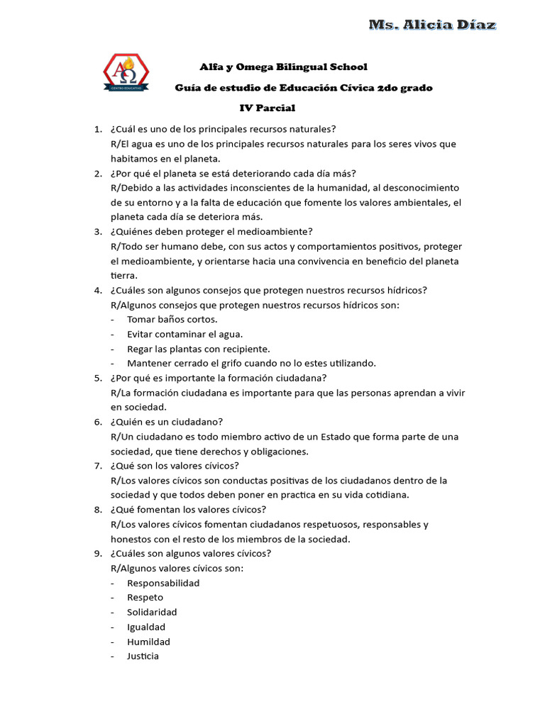 Guia De Estudio Educación Cívica 2do Pdf