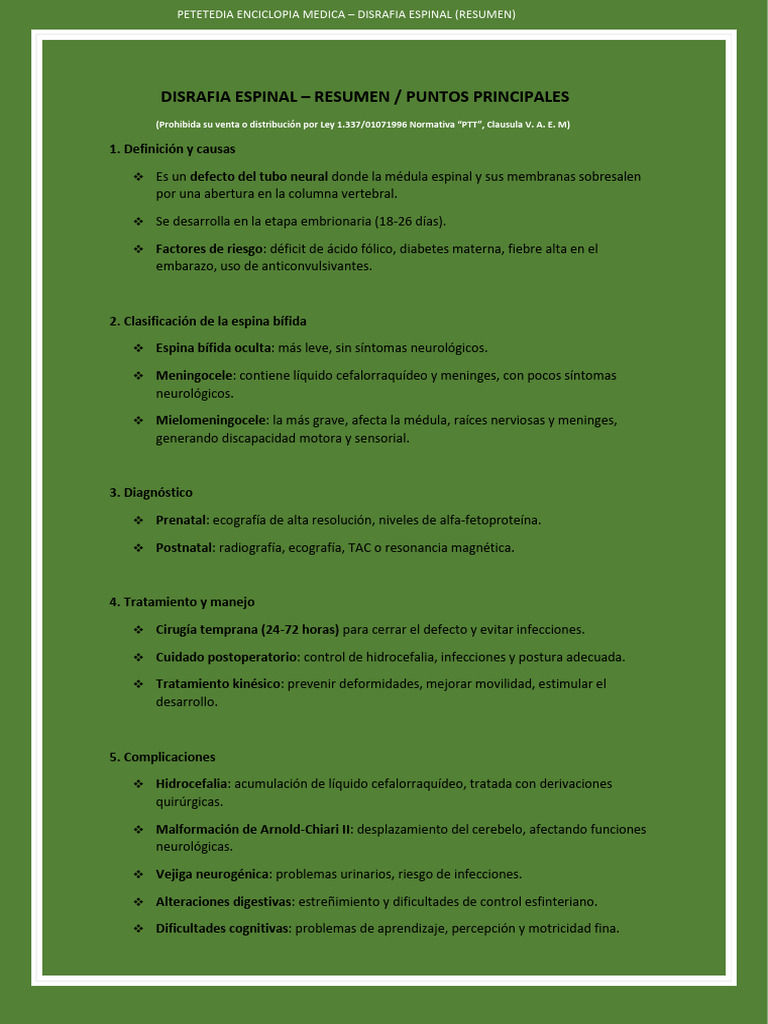 Resumen - Disrafia Espinal | PDF | Sistema nervioso | Especialidades ...