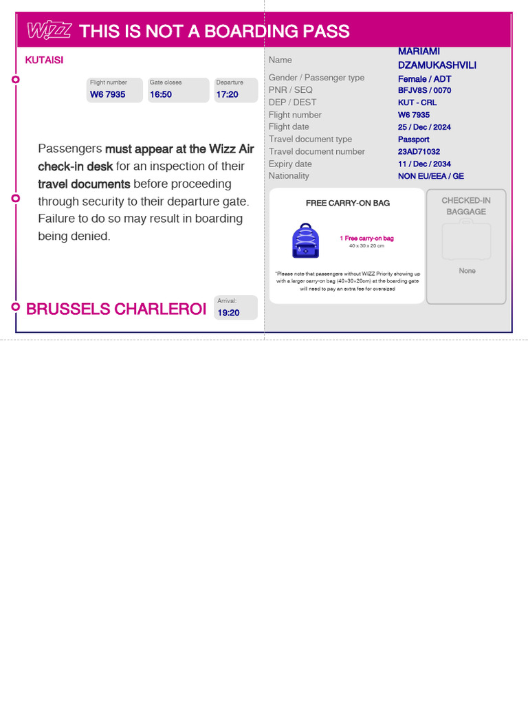 Wizz Air Flight Details for Mariami Dzamukashvili | PDF | National ...