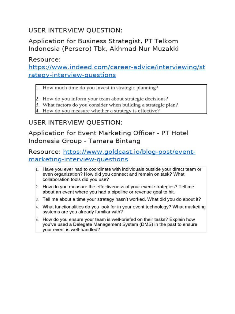 USER INTERVIEW QUESTION periode 10 april 2025 | PDF | Differentiated ...