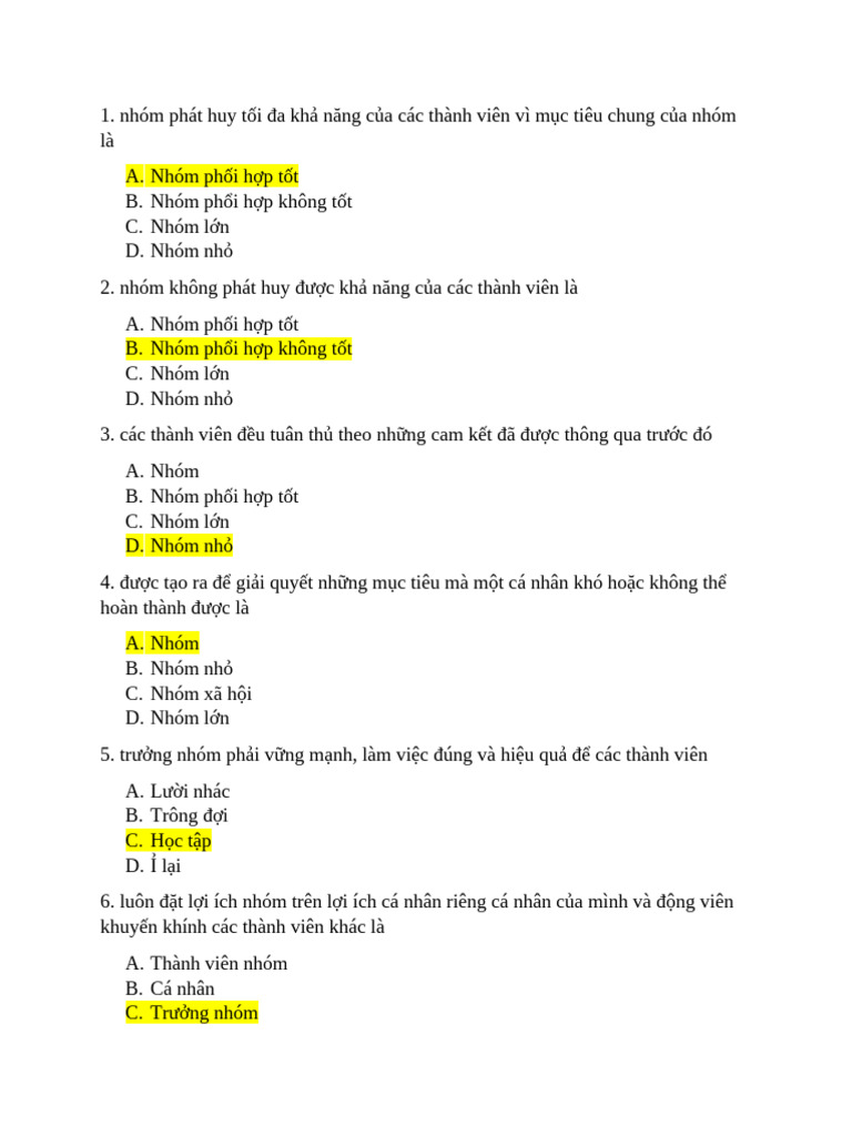 Trac Nghiem Tam Ly Nhom Nho | PDF