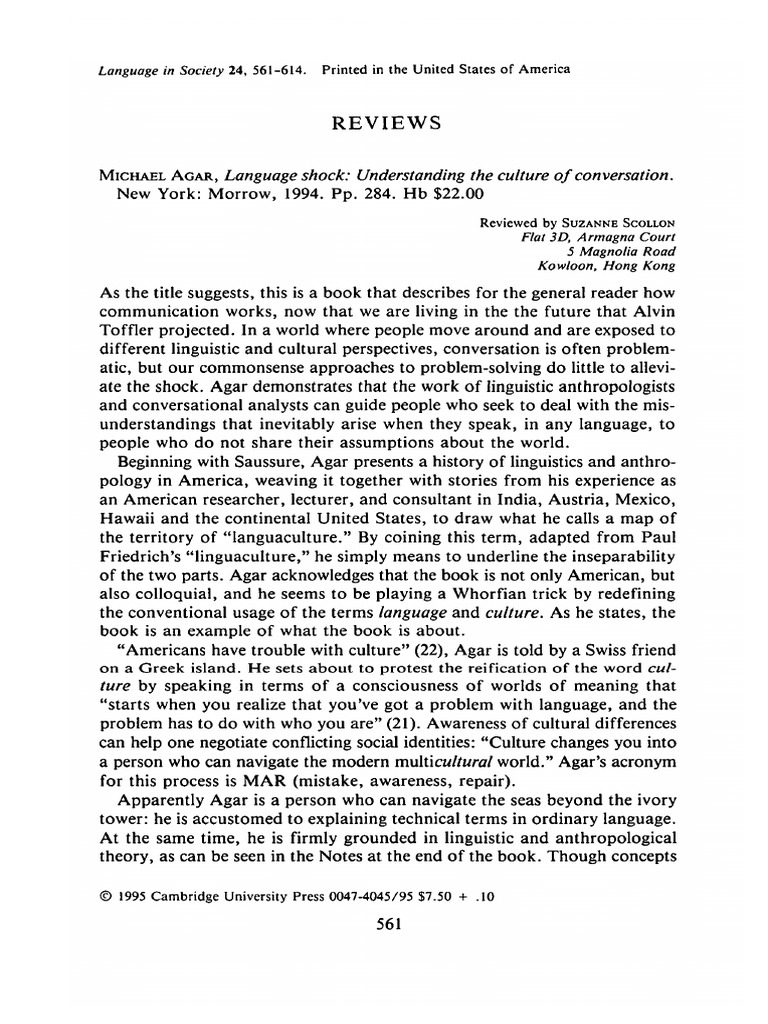 Michael Agar Language Shock Understandin | PDF | Linguistics | Human Communication