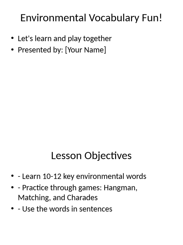 Environmental Vocabulary Games | PDF