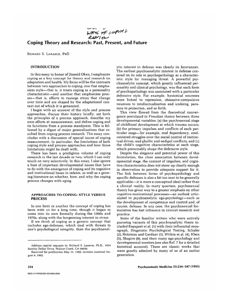 Coping Theory and Research - Past, Present, and Future - Richard ...