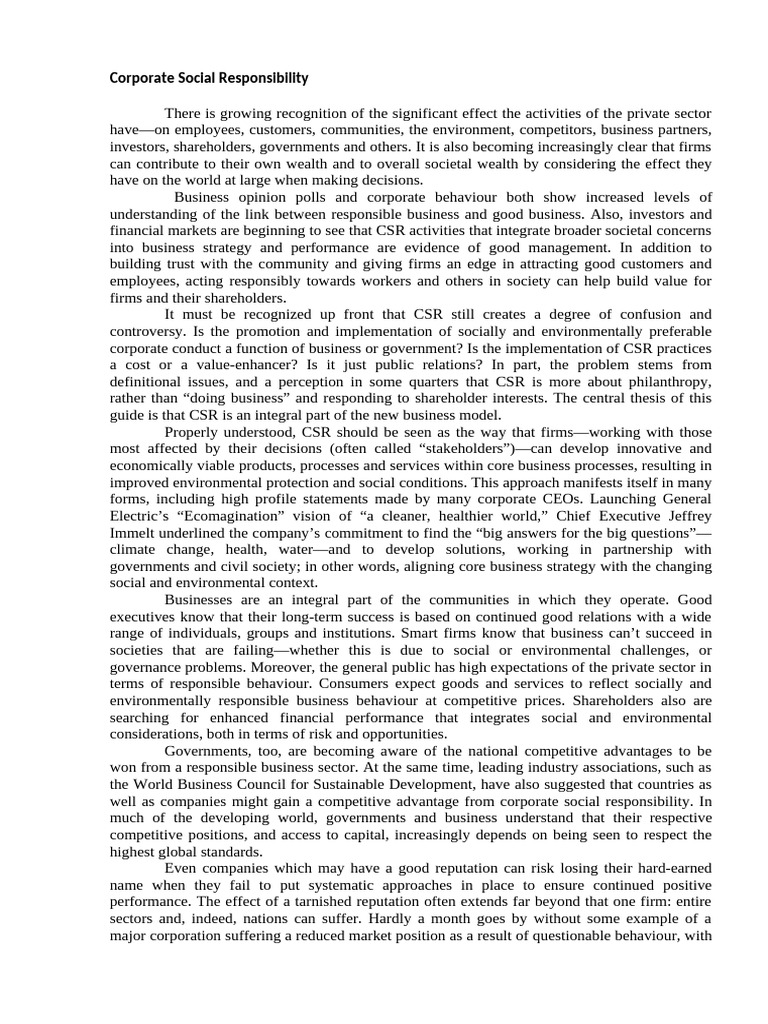 Corporate Social Responsibility | PDF | Corporate Social Responsibility ...