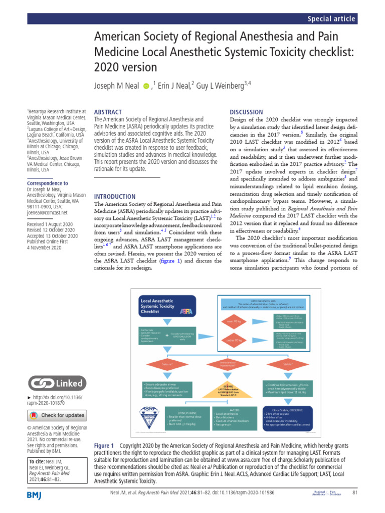 Local Anestesic Systemic Toxicity Checklist 2020 ASA | PDF | Anesthesia ...