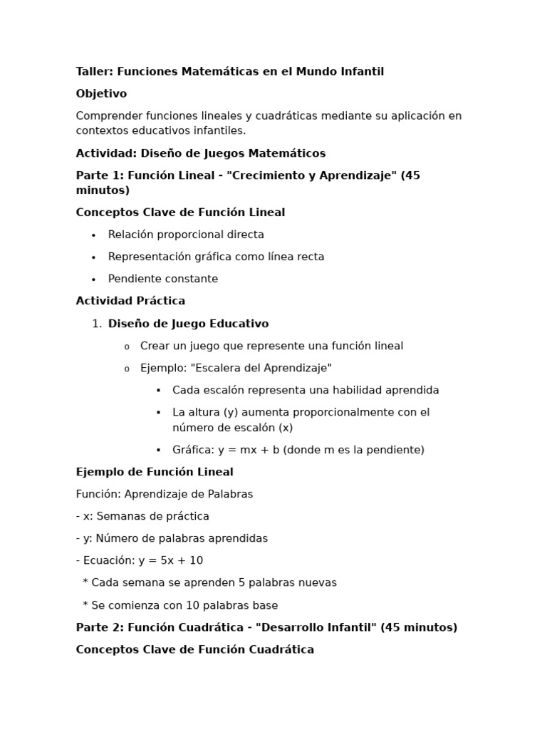 Taller Funciones Lineales y Cuadraticas | PDF | Función (Matemáticas) | Ecuaciones