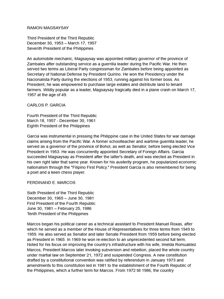 RPH Philippines President | PDF | Corazon Aquino | President Of The Philippines