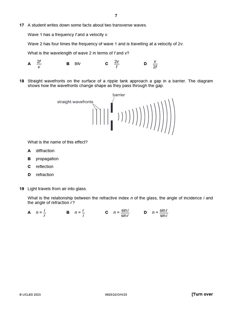Physics Question Paper-Waves | PDF | Refraction | Waves