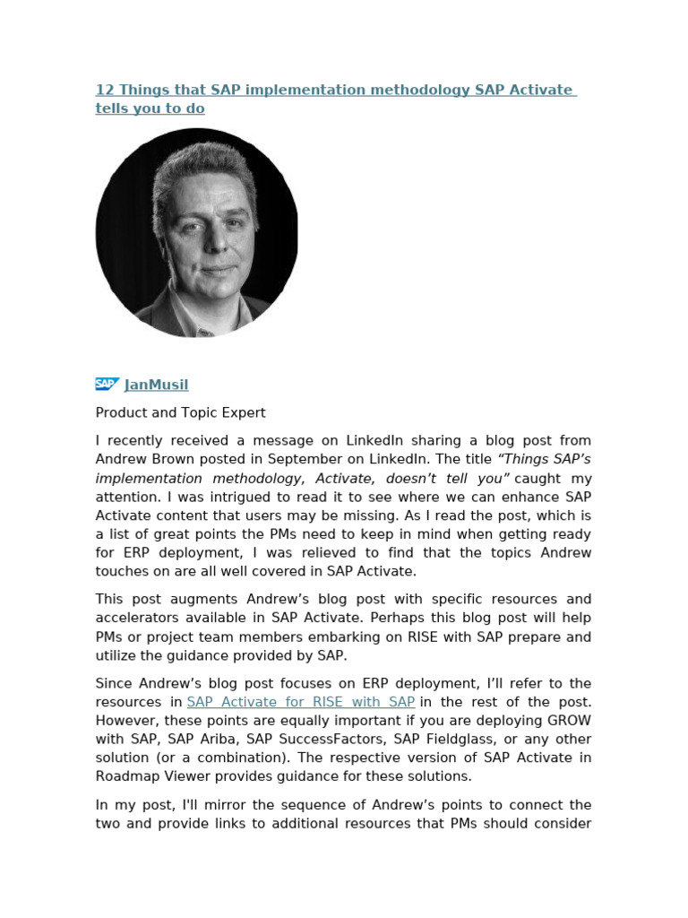 12 Things that SAP implementation methodology SAP Activate tells you to ...