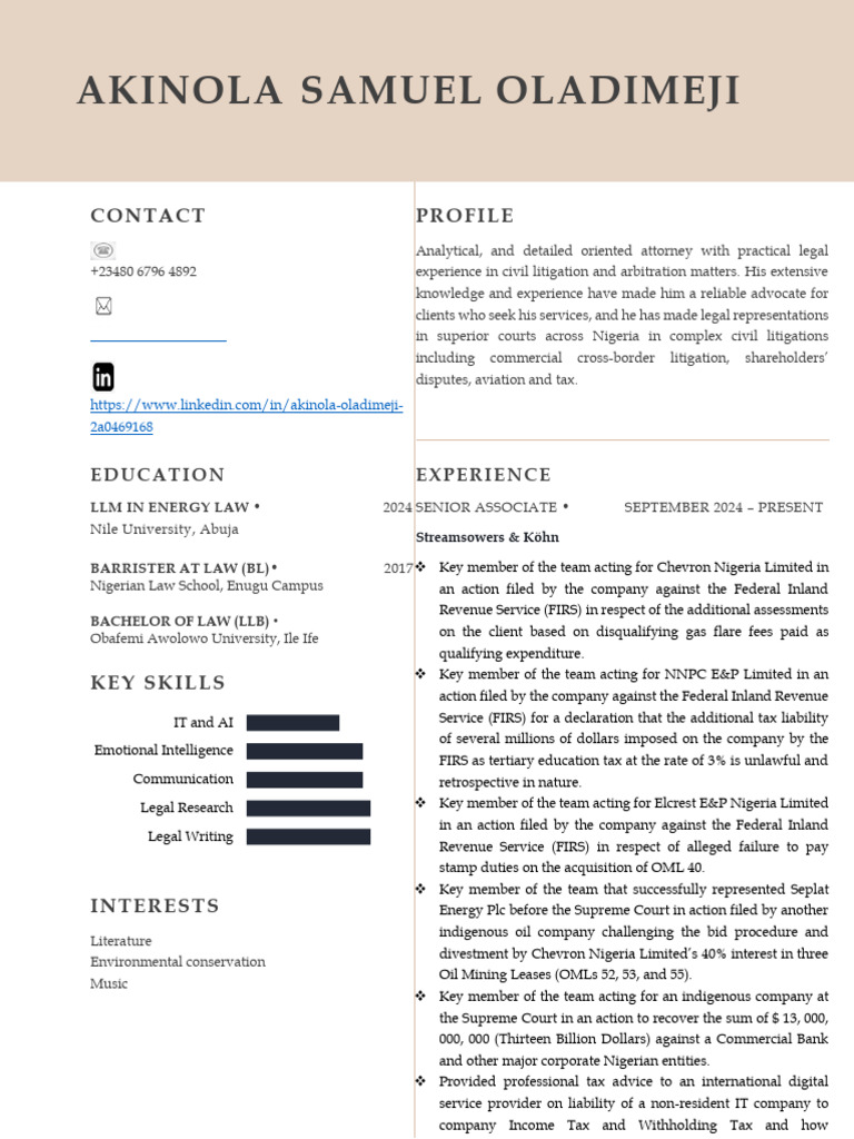 Akinola Oladimeji Samuel CV | PDF | Nigeria | Taxes
