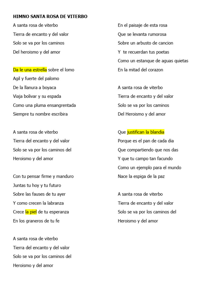 Himno Santa Rosa de Viterbo | PDF