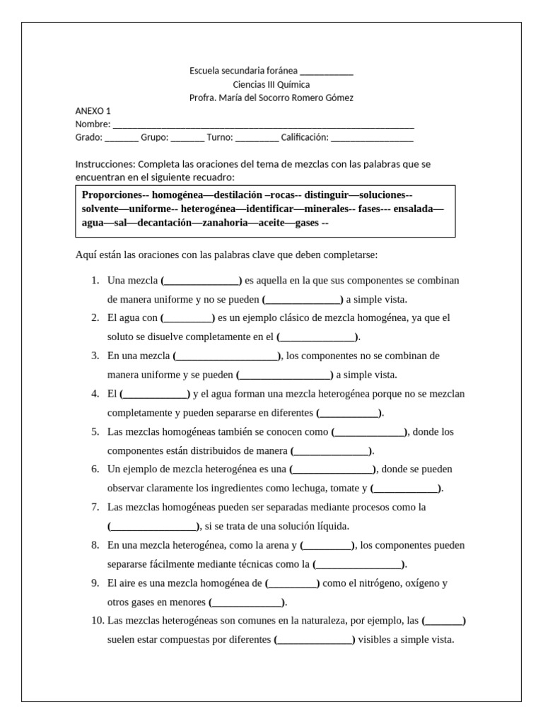 Anexo Mezclas Oraciones | PDF