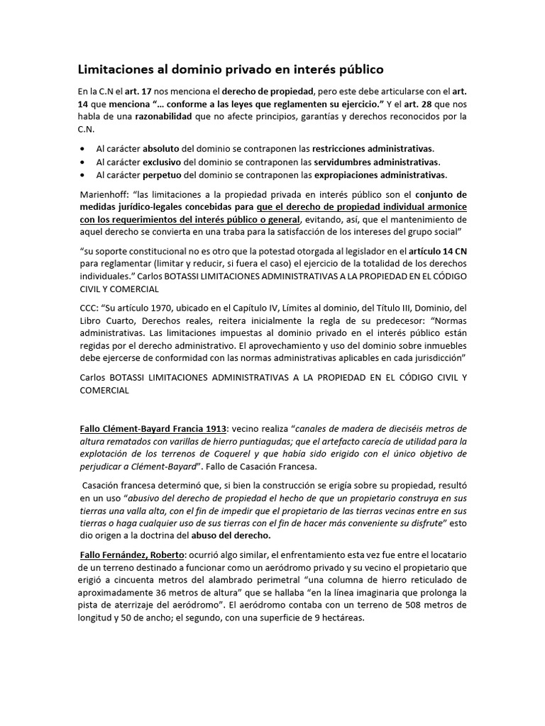 Limitaciones a la Propiedad Privada en Interés Público | PDF | Dominio ...