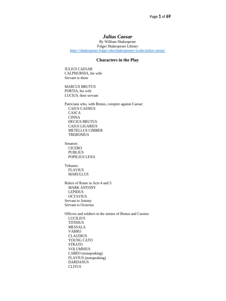 Julius-Caesar DOC-LN FolgerShakespeare | PDF | Mark Antony | Julius Caesar