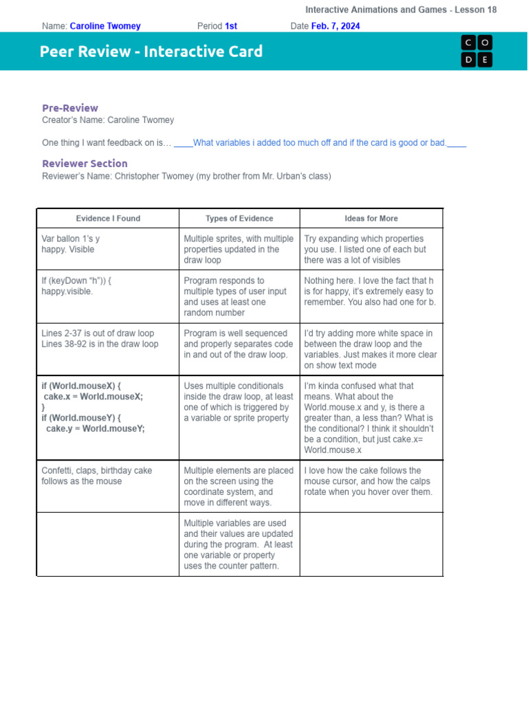 Peer Review of Interactive Card Project | PDF | Software Engineering ...