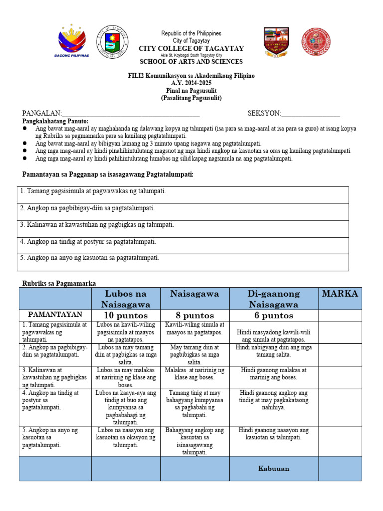 Rubriks para Sa Talumpati | PDF