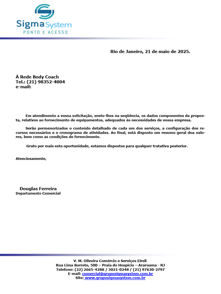 Proposta Comercial - Rede Body Coach (Reloógio de Ponto Facial - Id ...