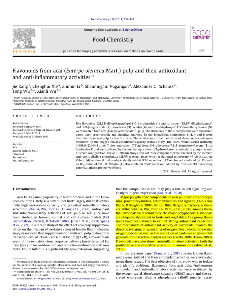 Flavonoids From Acai (Euterpe Oleracea Mart.) Pulp and Their ...