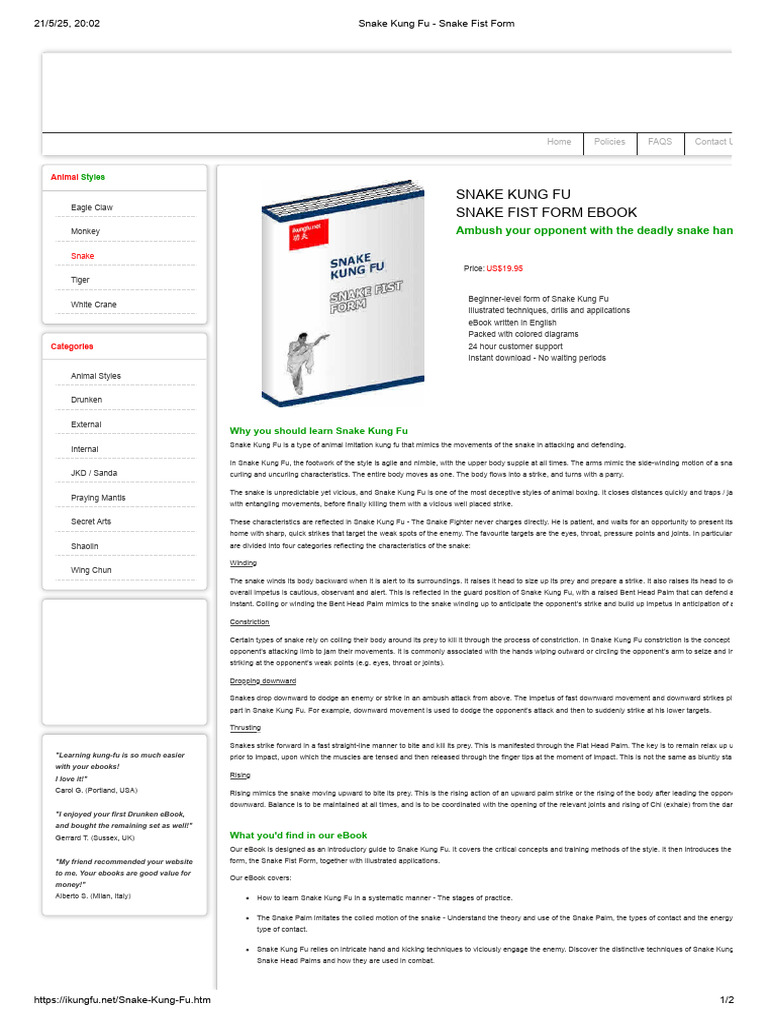 Snake Kung Fu - Snake Fist Form | PDF | Chinese Martial Arts | Tablet ...