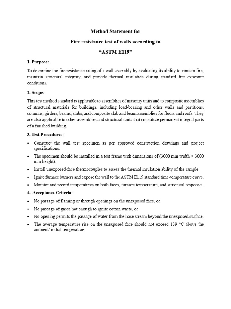 Method Statement For Walls - ASTM E119 | PDF