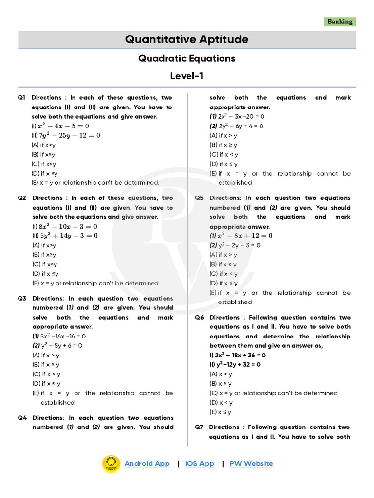 Quadratic Equations | PDF | Discrete Mathematics | Numbers
