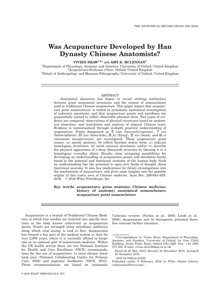 Was Acupuncture Developed by Han Dynasty Chinese Anatomists | PDF ...