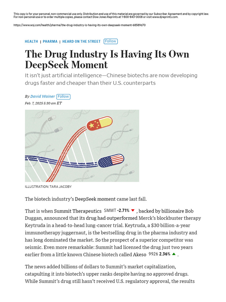 The Drug Industry Is Having Its Own DeepSeek Moment - WSJ | PDF ...