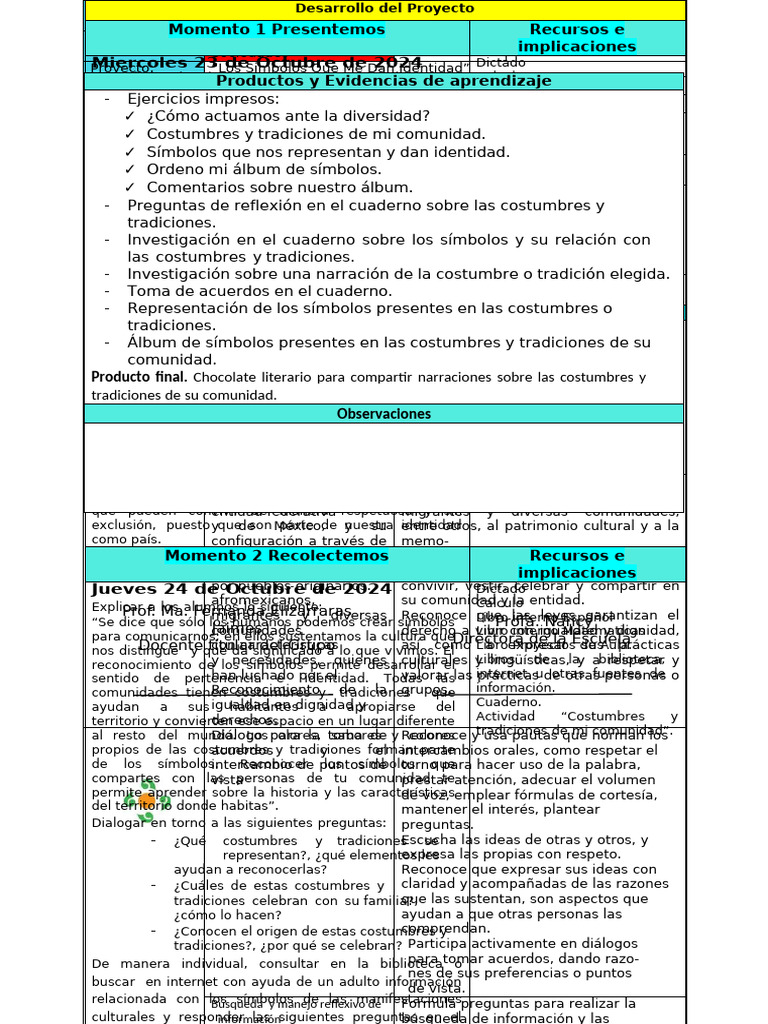 Proyecto: Símbolos de Identidad 3° Grado | PDF | Tradiciones | Comunidad