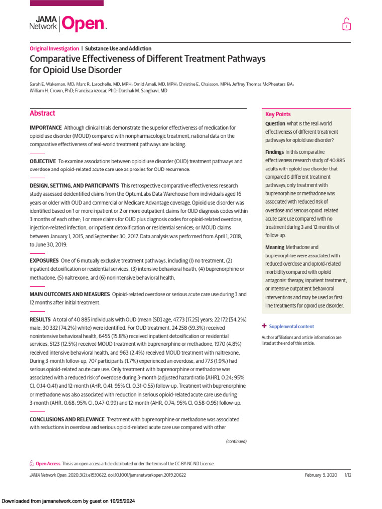 Comparative Effectiveness of Different Treatment Pathways For Opioid ...
