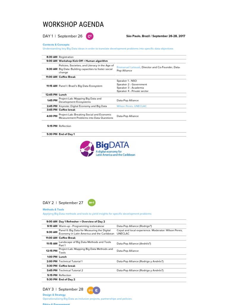 Workshop Agenda v1 August 24 - Agenda | PDF | Big Data | Data