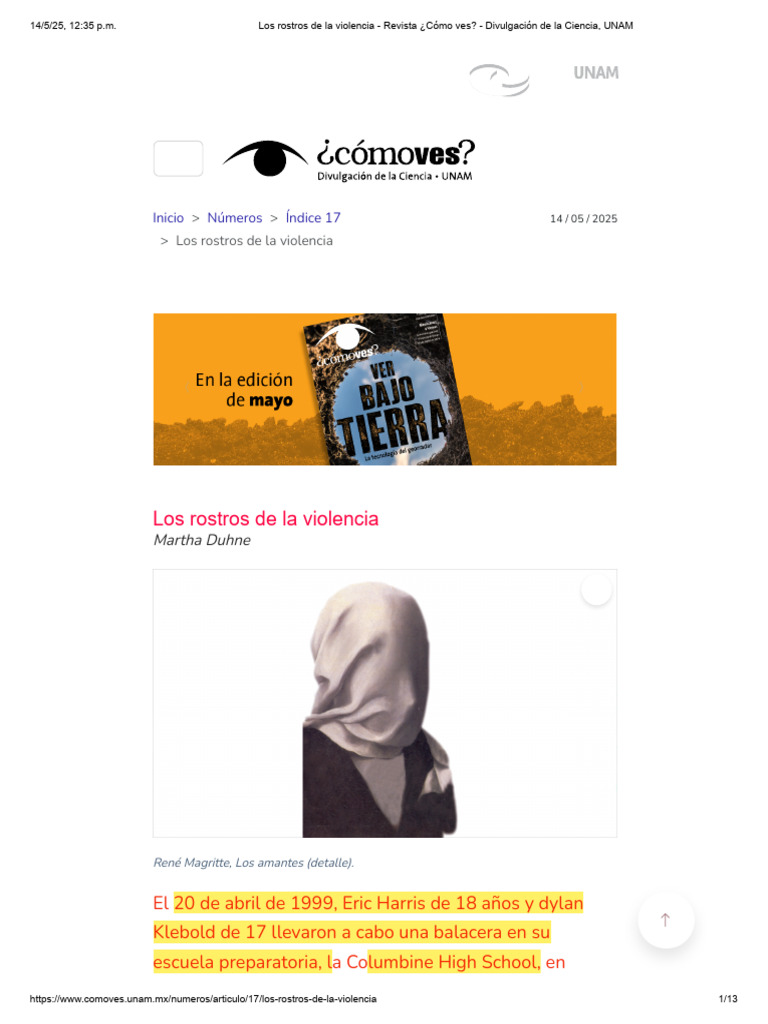 Los Rostros de La Violencia - Revista ¿Cómo Ves - Divulgación de La Ciencia, Descriptores | PDF ...