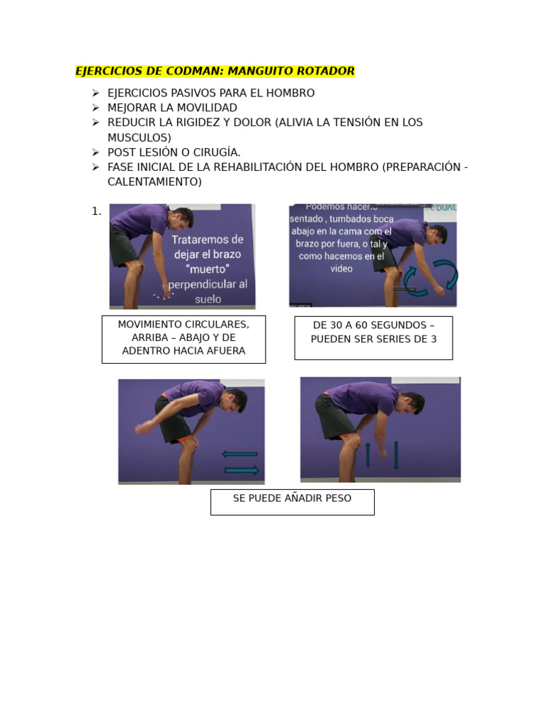 Ejercicios de Codman para Hombro | PDF