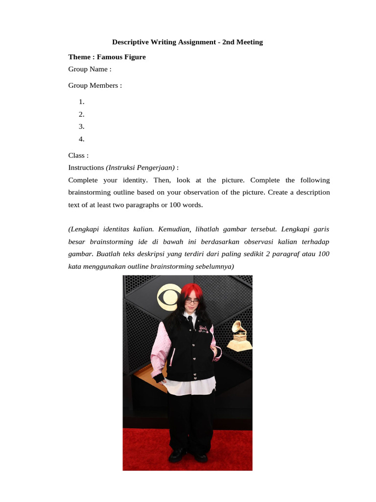 Descriptive Writing Assignment 2nd Meeting | PDF