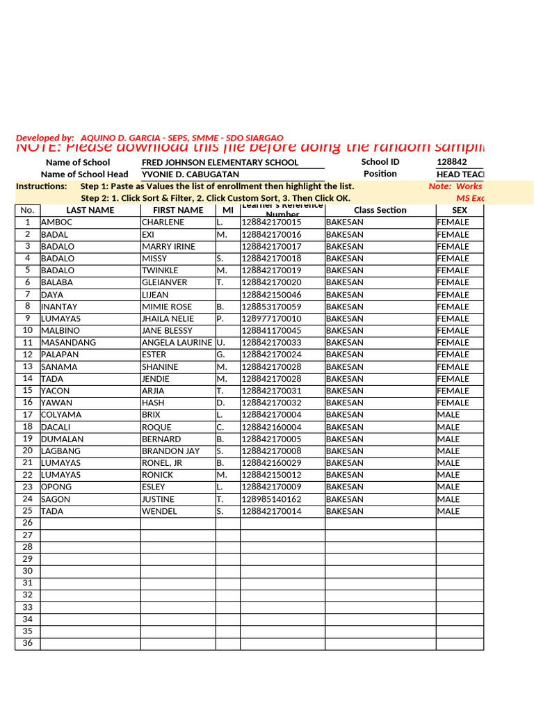 NATG6 Stratified Sampling Template | PDF