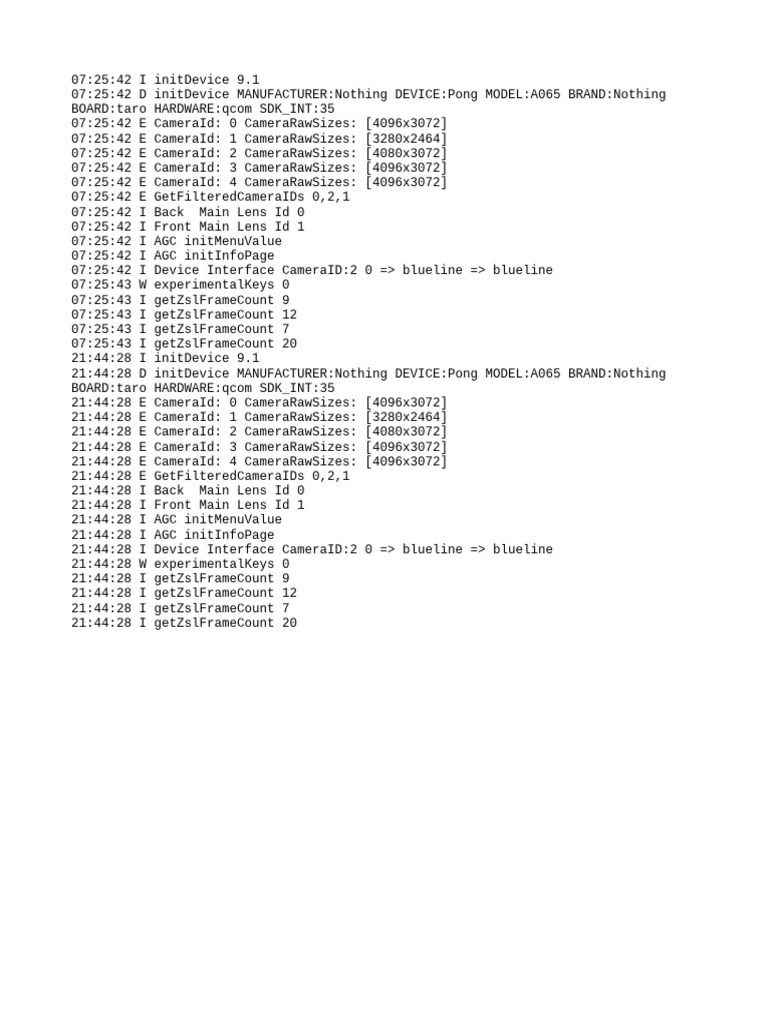 Camera Initialization Log for Device A065 | PDF