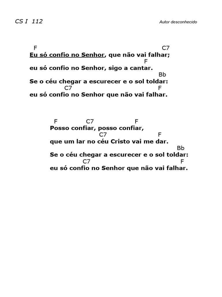 Letra da Música "Eu Só Confio no Senhor" | PDF