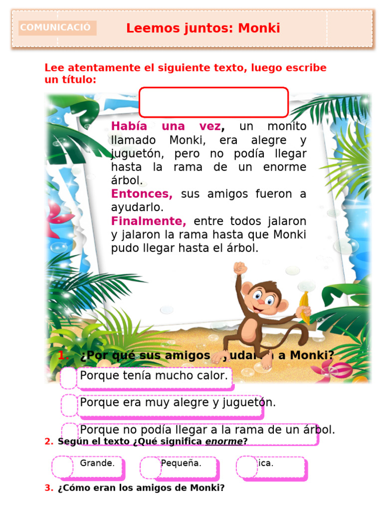 Monki y sus amigos: una historia de ayuda | PDF
