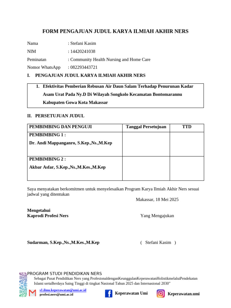 Stefani - Form Pengajuan Judul KIAN | PDF