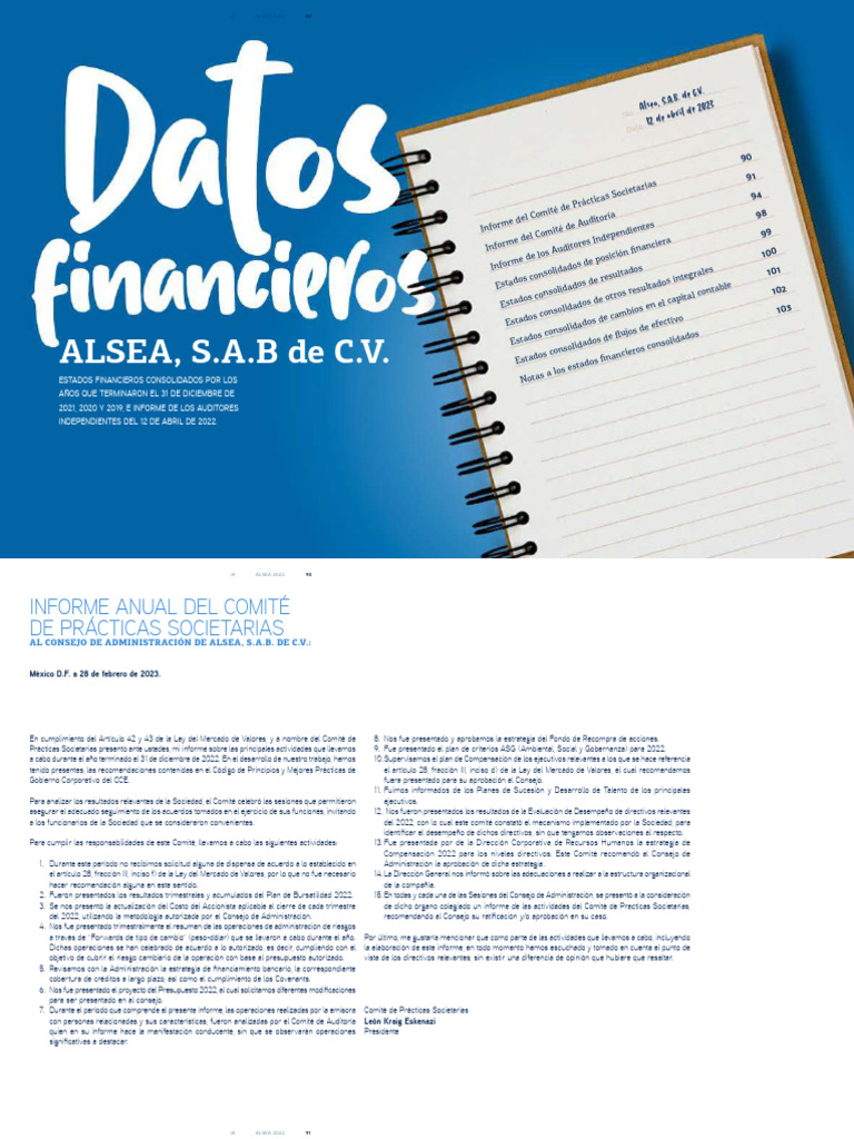 Alsea Informe Anual 2022 Resultados Financieros | PDF | Auditoría | Contabilidad