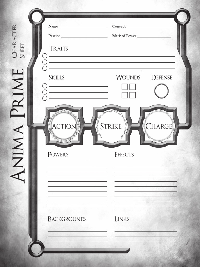 Anima Prime Character Sheet Guide | PDF