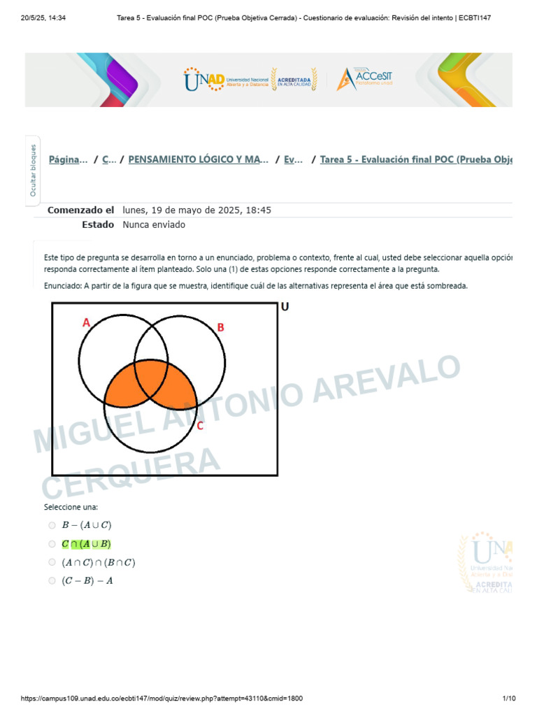 Tarea 5 - Evaluación Final POC (Prueba Objetiva Cerrada) - Cuestionario de Evaluaciónario ...