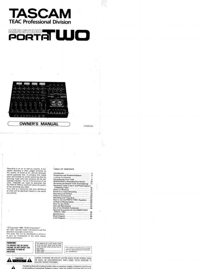 Tascam Porta Two Owners Manual | PDF