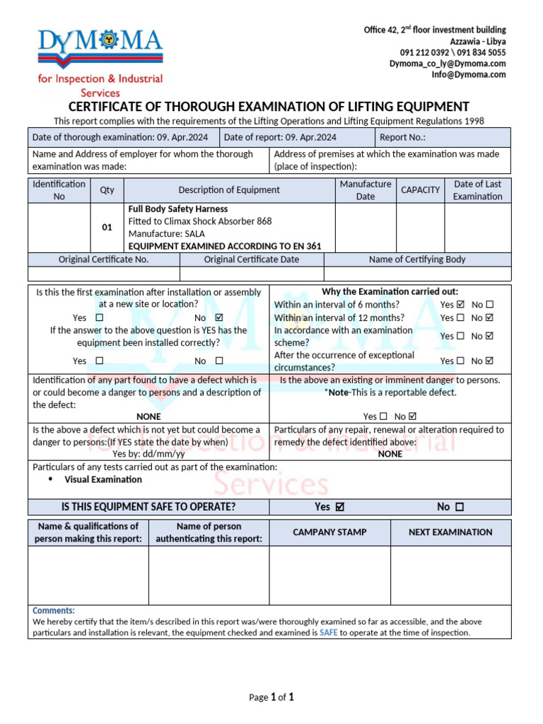 Certificate of Thorough Examination | PDF | Safety