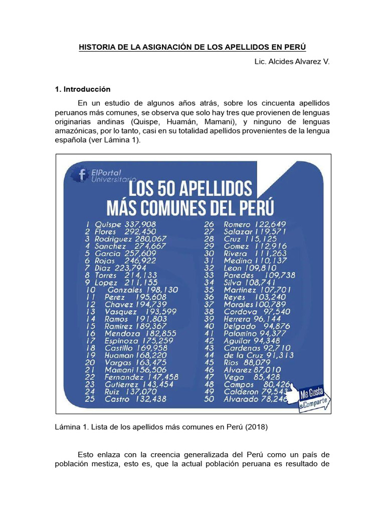 Historia de La Asignación de Apellidos Peruanos | PDF | Perú