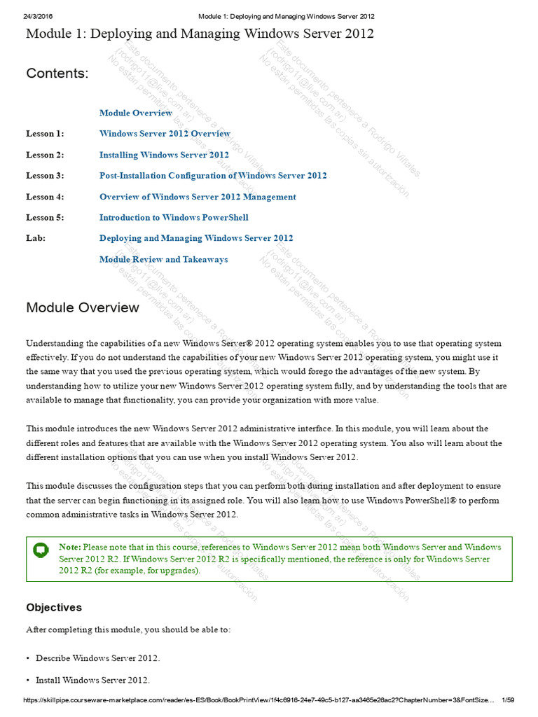 Module 1 Deploying and Managing Windows Server 2012 | PDF | Active Directory | Microsoft Windows