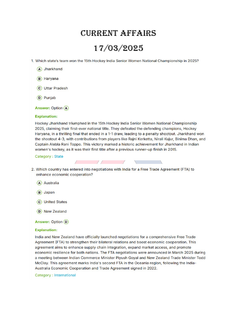 Current Affairs 17 March 25 | PDF