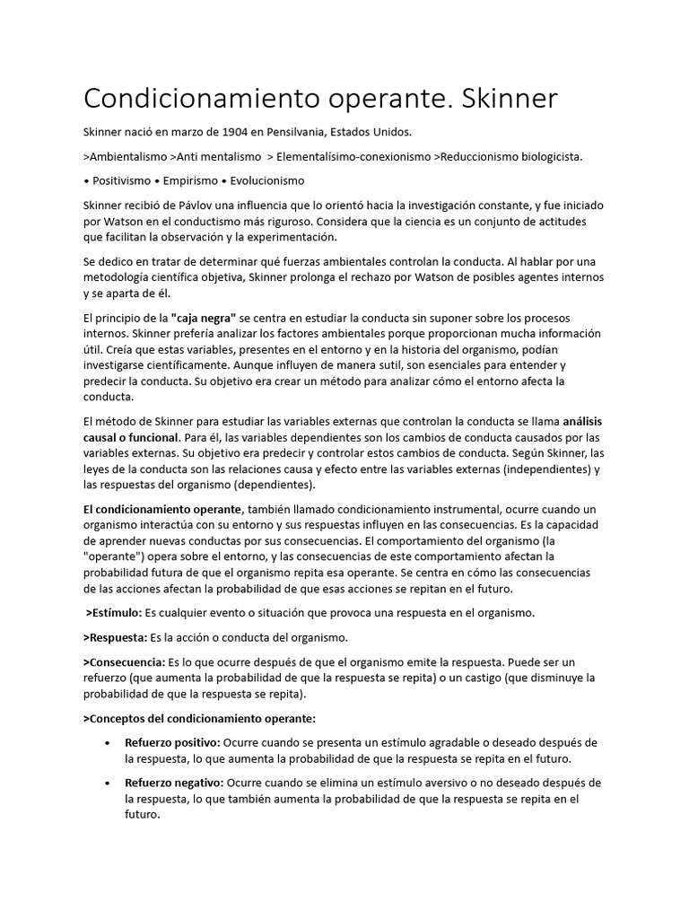 Condicionamiento Operante. Skinner | PDF | Reforzamiento | Comportamiento
