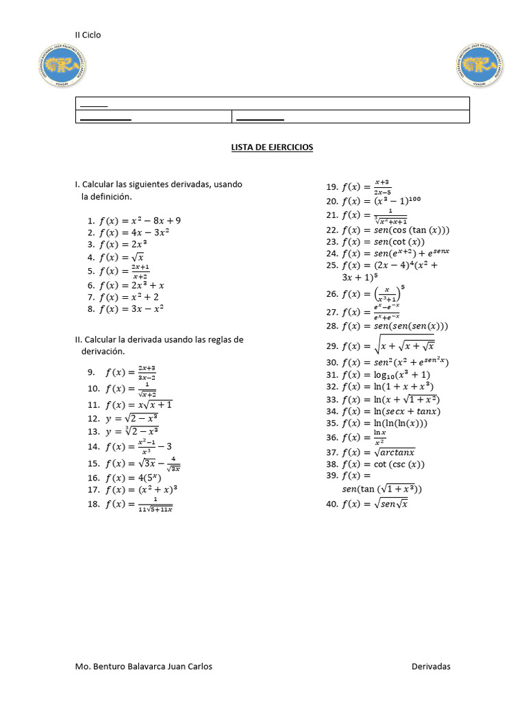 Ejercicios-Cal Diferencial e Integral-Ing Informatica | PDF