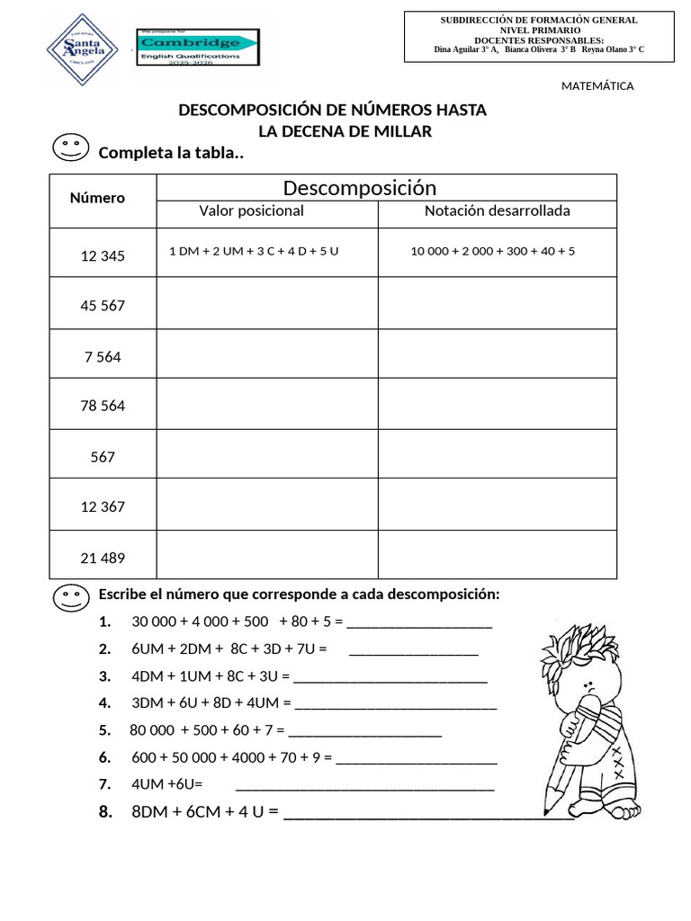 FICHA DESCOMPOSICIÓN DE NÚMEROS HASTA | PDF